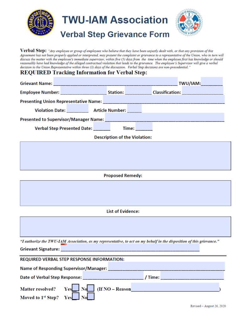 AA Grievance Forms - District 142