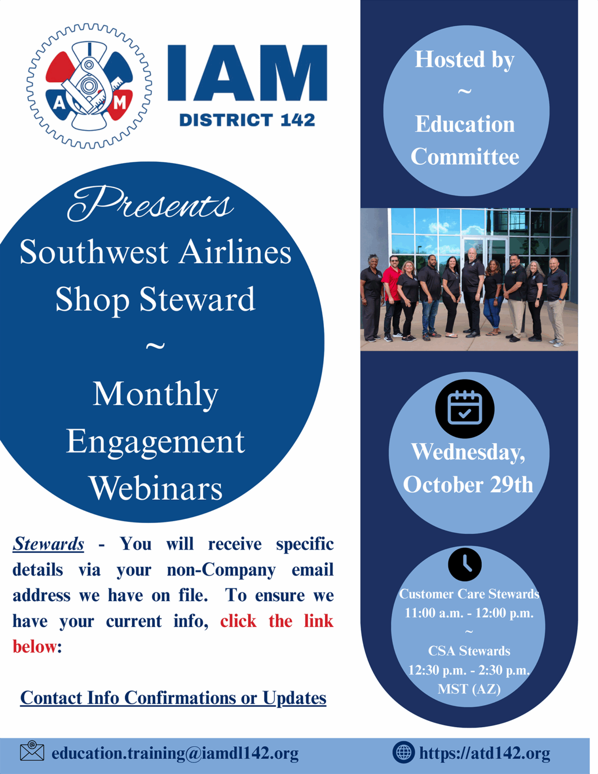 SOUTHWEST AIRLINES SHOP STEWARD MONTHLY ENGAGEMENT WEBINARS - District 142